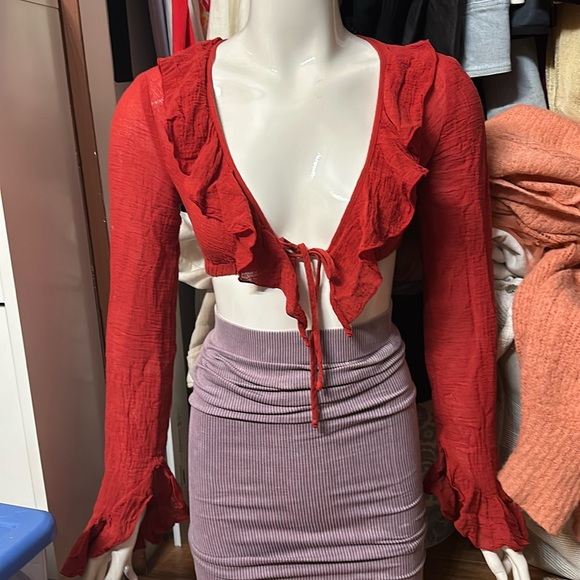 bebe | Tops | Bebe Red Gauze Crop Top Xs | Poshmark